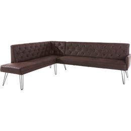 Eckbank, B:197cm H:90cm T:255cm, braun, exxpo - SOFA FASHION, 100% Polyester, Esszimmer, Sitzb&auml;nke, "Doppio, Chesterfield Optik, komfortabel und