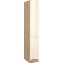 Apothekerschrank KOCHSTATION, B:30cm H:200cm T:60cm, beige, Holzwerkstoff, K&uuml;che, Schr&auml;nke, "KS-Virginia", 200 cm hoch 30 cm breit, 2 Ausz&uuml;ge mit 5