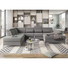 Sit & More Wohnlandschaft SIT & MORE, B:359cm H:87cm T:230cm, grau, 100% Polyester, Sofas, "Cabrio U-Form, B: 359 cm, mit Sitztiefen-, Arm- &