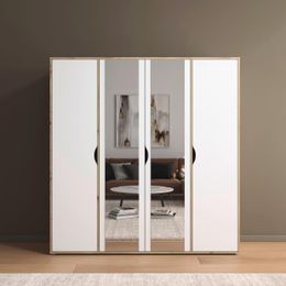 Dreht&uuml;renschrank Rauch, B:187cm H:194cm T:53cm, wei&szlig;, Holzwerkstoff, Schr&auml;nke, "Kleiderschrank Schrank Garderobe W&auml;scheschrank NARAI mit Spiegel",
