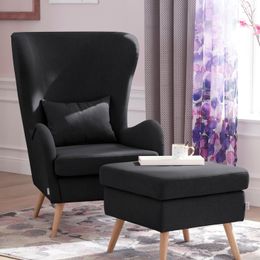 Sessel Home Affaire, H:118cm T:94cm, schwarz, Samtcord (92% Polyester 8% Polyamid);Struktur (100% Polyester);Struktur Hahnentritt (100%