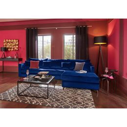 Ecksofa Home Affaire, B:294cm H:90cm T:184cm, blau, Samtvelours 100% Polyester;Luxus-Microfaser ALTARA NUBUCK (100% Polyester), Wohnzimmer, Sofas,