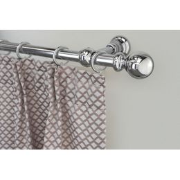 Gardinenstange Garesa, L:180cm &Oslash;:20mm, grau, Metall, Gardinenstangen, "ANDREA", Vorhanggarnitur, verl&auml;ngerbar, Endknopf Kugel lang, mit Ringen