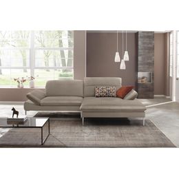 Ecksofa W.Schillig, B:294cm H:87cm T:185cm, braun, Chenille-Flachgewebe R66 (85% Polyester, 15% Nylon);Longlife Xtra-Leder Z59: Glattleder mit
