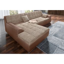 Ecksofa DOMO collection, B:267cm H:83cm T:178cm, braun, Kunstleder Softlux / Struktur (90% Polyester; 10% Polyacryl);Microfaser-Primabelle (100%
