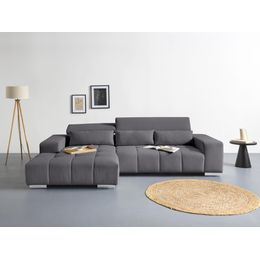 Ecksofa COTTA, B:307cm H:73cm T:186cm, grau, 90% Polyester, 10% Polyamid, Wohnzimmer, Sofas, "Orion L-Form", mit 2x Kopfteilverstellung & 3