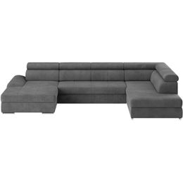 Sit & More Wohnlandschaft SIT & MORE, B:345cm H:79cm T:213cm, grau, 90% Polyester, 10% Polyamid, Sofas, "U-Form", mit verstellbaren Kopfteilen, wahlweise mit