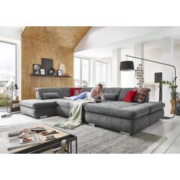 Ecksofa DIE PLANBAR, B:382cm H:84cm T:124cm, grau, 100% Polyester, Wohnzimmer, Sofas, "MP-IN17004 U-Form", wahlweise mit Funktionen,