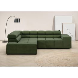 Ecksofa Inosign, B:249cm H:70cm T:215cm, grün, 95% Polyester, 5% Nylon, Wohnzimmer, Sofas, "Ancona, incl. Kopfteilverstellung + 3 Zierkissen, L-Form,