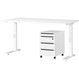 B&uuml;rom&ouml;bel-Set Germania, B:140cm, wei&szlig;, Metall, Spanplatte, Arbeitsm&ouml;bel-Sets, "Mailand", inkl. Schreibtisch und Rollcontainer