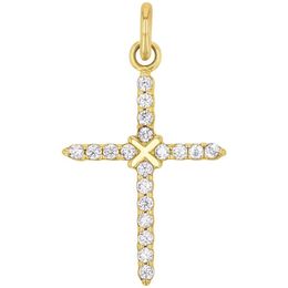 Amor Damen Kettenanh&auml;nger "Kreuz", Gelbgold 585, 0,69 g, gold, Gelbgold 585, Schmuckanh&auml;nger, mit Zirkonia (synth.)