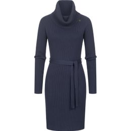 Ragwear Damen Sweatkleid "Miyya", blau, Gr. XXL, Strick, 100% Baumwolle, Kleider, warmes Winterkleid mit breitem Rollkragen