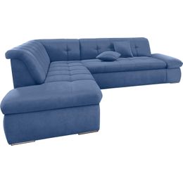 Ecksofa DOMO collection, B:273cm H:80cm T:216cm, blau, Chenille (85% Polyester, 15% Acryl), Wohnzimmer, Sofas, "Moric Luxus incl. Zierkissen B/T/H:
