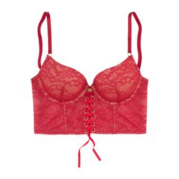 JETTE Damen Push-up-BH, Gr. 85, rot, Spitze, Obermaterial: 82% Polyamid, 9% Elasthan, 9% Polyester, BHs, in h&uuml;bscher Bustier-Form, sexy Dessous