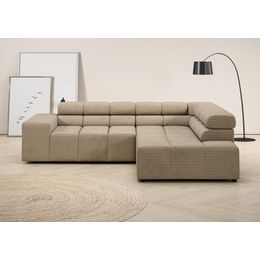 Ecksofa Inosign, B:249cm H:70cm T:215cm, beige, 95% Polyester, 5% Nylon, Wohnzimmer, Sofas, "Ancona, incl. Kopfteilverstellung + 3 Zierkissen,
