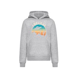 F4NT4STIC Kinder Kapuzenpullover "I Believe UFO Alien Sonnenuntergang", grau, Gr. 146, Obermaterial: 65% Baumwolle, 35% Polyester, Pullover, Premium