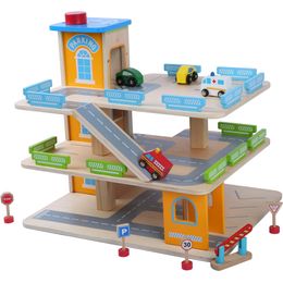 Bayer Chic 2000 CHIC2000 Kinder Spiel-Parkgarage "bunt", bunt, Holz, B:43,5cm H:39,5cm T:36cm, Fahrzeug-Spielwelten, inklusive 4 Autos
