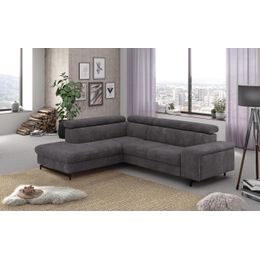 Ecksofa COTTA, B:262cm H:97cm T:215cm, grau, Wohnzimmer, Sofas, "Emma L-Form", mit Kopfteilverstellung, wahlweise mit Bettfunktion & Bettkasten