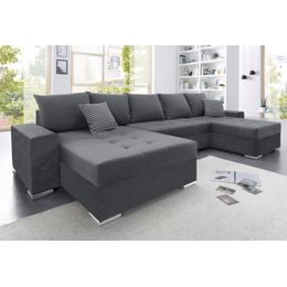 Wohnlandschaft Collection AB, B:333cm H:84cm T:161cmanthrazit, 100% Polyester, Sofas, "Josy XXL U-Form, B: 333 cm, mit 2 Recamieren 77 & 97 cm", mit