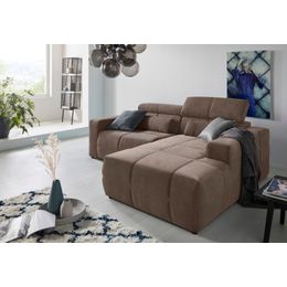 Ecksofa DOMO collection, B:214cm H:80cm T:175cm, braun, 95% Polyester 5% Polyacryl, Wohnzimmer, Sofas, "Brandon, inkl. Kopfteilverstellung, B/T/H: