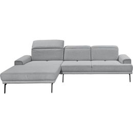 Ecksofa Musterring, B:288cm H:79cm T:220cm, grau, 100% Polyester, Wohnzimmer, Sofas, "MR 4580", mit Kopf- und Sitztiefenverstellung, Metallfuß chrom,