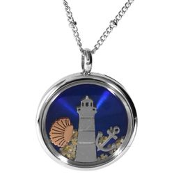 OSTSEE-SCHMUCK Damen Kette mit Anh&auml;nger "- Leuchtturm 23 mm blau - Edelstahl - ohne Stein", Edelstahl, grau, Edelstahl, Halsketten