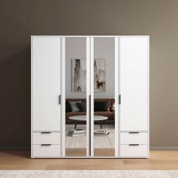 Dreht&uuml;renschrank Rauch, B:187cm H:194cm T:53cm, wei&szlig;, Holzwerkstoff, Schr&auml;nke, "Kleiderschrank Schrank Garderobe W&auml;scheschrank NAGATA mit Spiegel",