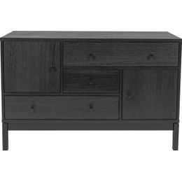 Sideboard WOODMAN, B:120cm H:79cm T:45cm, schwarz, Furnier, Massivholz, Spanplatte, Wohnzimmer, Sideboards, Kommode im skandinavischen Design, Breite