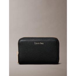 Calvin Klein Damen Geldbörse "FOIL LOGO MEDIUM ZIP AROUND", schwarz, Lederimitat, unifarben, Basic, Kleinlederwaren, Geldbeutel, Damen Portemonnaie