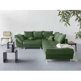 Ecksofa Collection AB, B:247cm H:87cm T:189cm, grün, Microfaser PRIMABELLE (100% Polyester), Struktur (90% Polyester, 10% Polyacryl), Samtvelours
