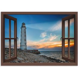 Alu-Dibond-Druck Artland, B:70cm H:50cm, braun, Bilder, "Fensterblick Leuchtturm", f&uuml;r Innen- und Au&szlig;enbereich geeignet, Outdoorbild