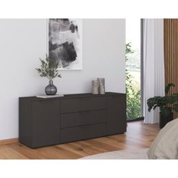 Schubkastenkommode Rauch, B:160cm H:61cm T:42cm, grau, Holzwerkstoff, Sideboards, "Kommode T&uuml;rkommode Sideboard Kombikommode FLIPP", 2-t&uuml;rig mit 3