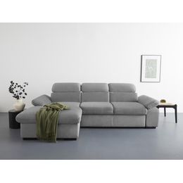 Ecksofa COTTA, B:250cm H:73cm T:165cm, grau, 100% Polyester, Wohnzimmer, Sofas, "Lola L-Form mit Kopfteilfunktion & Hocker", wahlweise mit