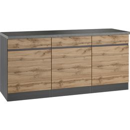 Unterschrank KOCHSTATION, B:180cm H:86cm T:60cm, braun, Holzwerkstoff, K&uuml;che, Schr&auml;nke, "KS-Riesa", Breite 180 cm, MDF-Fronten