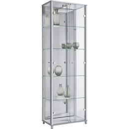 Fif Möbel Vitrine FIF MÖBEL, B:57,5cm H:172cm T:32cm, silber, Holzwerkstoff, Sicherheitsglas ESG, Wohnzimmer, Schränke, "OPTIMA", Standvitrine,