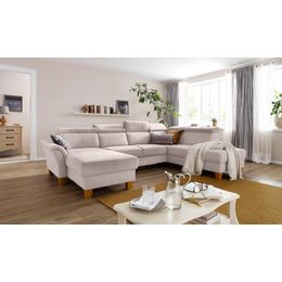 Wohnlandschaft Home Affaire, B:322cm H:84cm T:217cm, grau, 100% Polyester, Sofas, "Conville U-Form", Kopfteilverstellung wahlweise mit Bettfunktion
