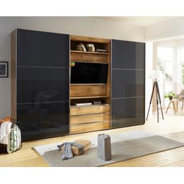 Schwebet&uuml;renschrank wimex, B:300cm H:216cm T:65cm, grau, Schr&auml;nke, "Magic by fresh to go", tolles EXTRA: mit drehbarem TV-Element, Fronten aus Glas