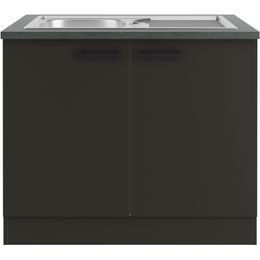 Sp&uuml;lenschrank Optifit, B:100cm H:84,8cm T:60cm, schwarz, Spanplatte, K&uuml;che, Schr&auml;nke, "Palma", Breite 100 cm, inklusive Einbausp&uuml;le