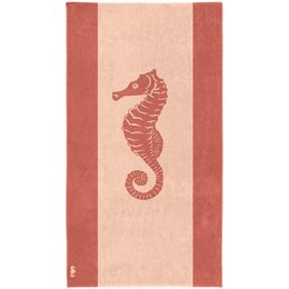 Strandtuch Seahorse, B:100cm L:180cm, beige, Frotteevelours, Baumwolle, Handtücher, "Flow", 100x180, für Strand und Pool, Seepferdchen, Maritim