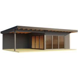Gartenhaus Lasita Maja, grau, Holzwerkstoff, Gartenh&auml;user, "DOMEO 10 CARBONGRAU/ANTHRAZIT", mit Anbau, Fundamentmass 4000+4500 x 4500, Carbongrau
