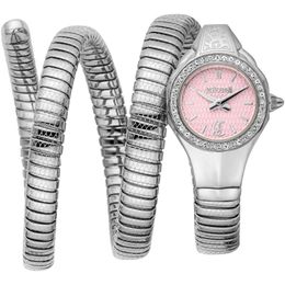 Damen Quarzuhr "Signature Snake", silber, JUST cavalli time, Armbanduhren, Armbanduhr, Damenuhr, Edelstahlarmband, analog, Kristallsteine