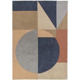 Wollteppich FLAIR RUGS, B:120cm H:9mm L:170cm, bunt, Wolle, Teppiche, "Esre, aus 100% Wolle", geometrisches Design, handgearbeiteter Konturenschnitt,