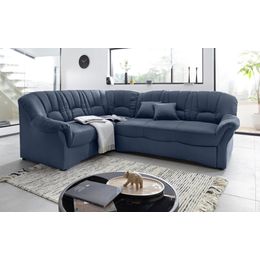 Ecksofa DOMO collection, B:256cm H:91cm T:200cm, blau, Luxus-Microfaser (100% Polyester), mit Muster;Struktur (100% Polyester), Wohnzimmer, Sofas,