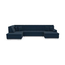 Wohnlandschaft DOMO collection, B:364cm H:83cm T:201cm, blau, 100% Polyester, Sofas, "Treviso incl. Zierkissen, moderne Steppung, XXL: B/T/H: