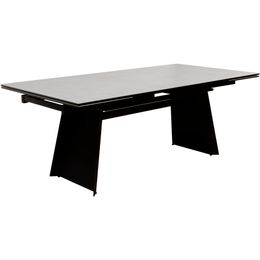 Esstisch MCA furniture, B:200cm H:76cm T:100cm, grau, Keramik / Sicherheitsglas schwarz lackiert / 13 mm;Gestell: Metall, schwarz matt lackiert,