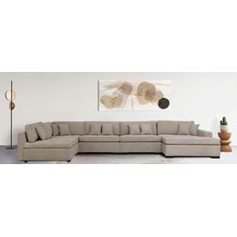 Wohnlandschaft Home Affaire, B:510cm H:86cm T:250cm, beige, 100% Polyester, Sofas, "Skara XXL U-Form", Lounge-Sofa XXL mit Federkern-Polsterung, in