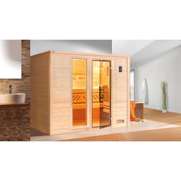 Weka Sauna "Massivholzsauna BERGEN 3", Bio-Ofen, externe Steuerung, 9 kW, beige, Saunen, Blockbohlen, Fensterelement, moderne Ganzglast&uuml;r