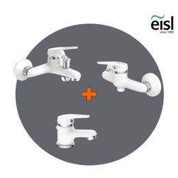 EISL® Badarmatur EISL, weiß, Messing, Armaturen, "3-teilige Serie SPEED", geräuscharm, Marken-Mischdüse