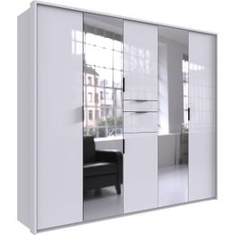 Drehtürenschrank wimex, B:225cm H:208cm T:58cm, weiß, Spanplatte, Schränke, "Moldau Kleiderschrank mit Spiegel Schlafzimmerschrank Bestseller", Wähle