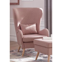 Sessel Home Affaire, B:78cm H:118cm T:94cm, rosa, Samtcord (92% Polyester 8% Polyamid);Struktur (100% Polyester);Struktur Hahnentritt (100%